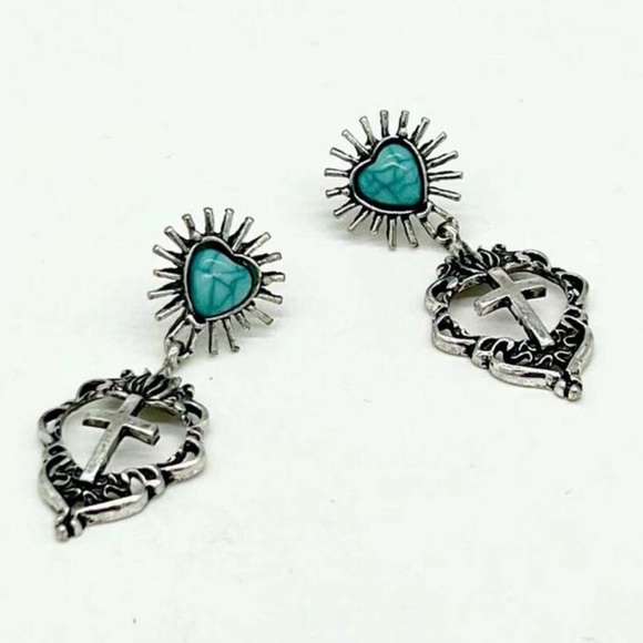 Jewelry | Sacred Heart Cross Exploding Sunburst Turquoise Ornate ...